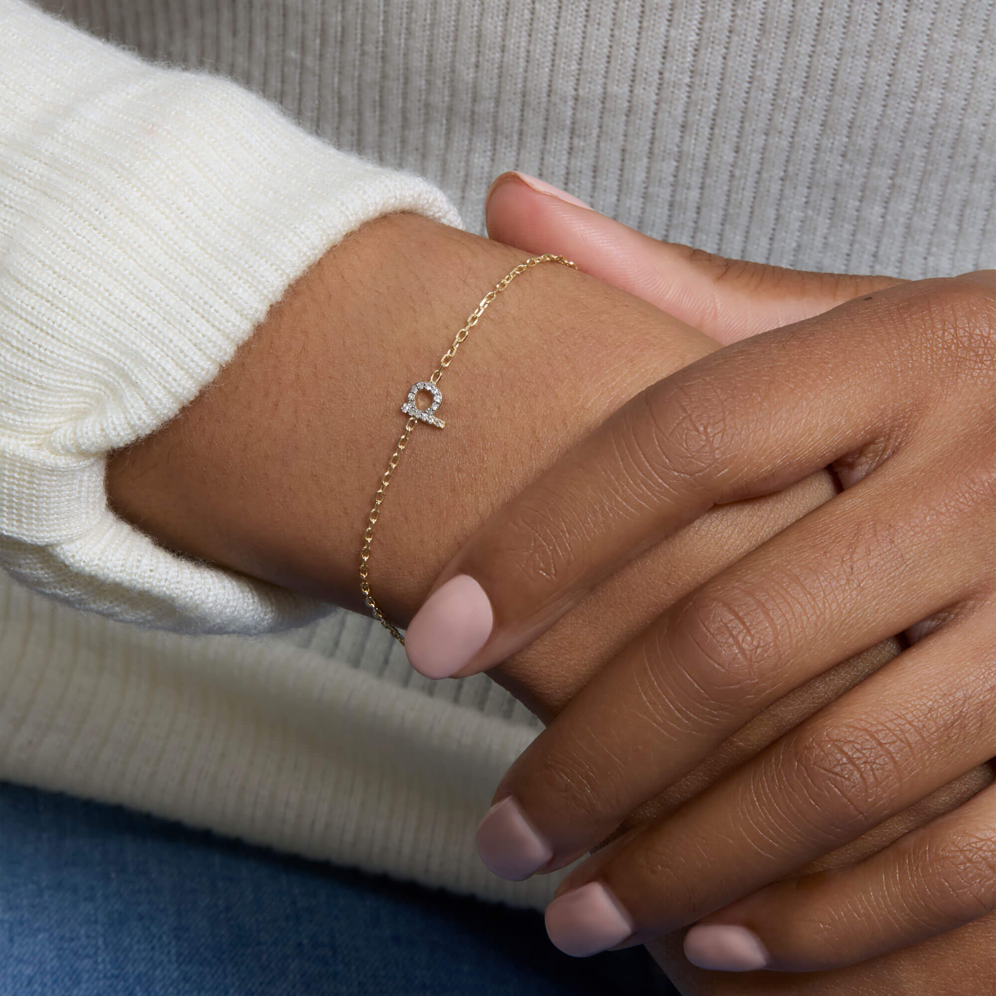 Stone and Strand Pave Diamond Initial Bracelet x