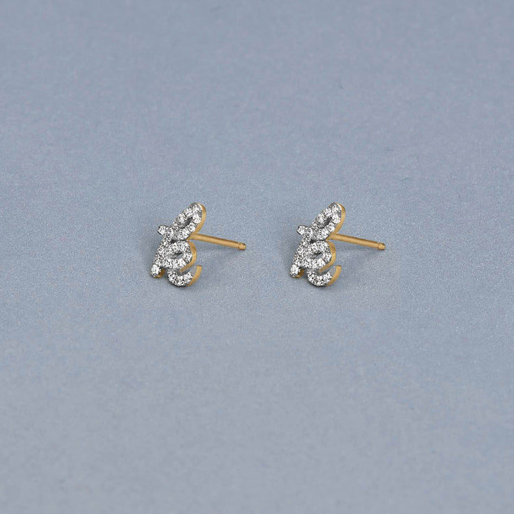 Diamond Cursive Initial Stud – STONE AND STRAND
