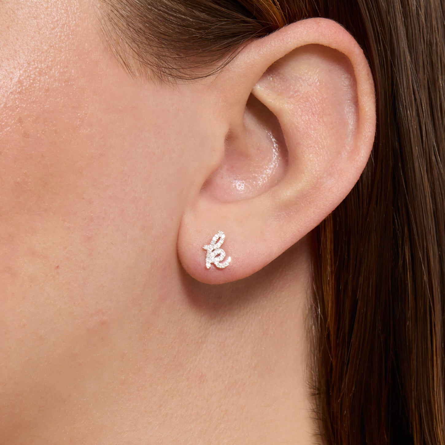 Diamond Cursive Initial Stud – STONE AND STRAND