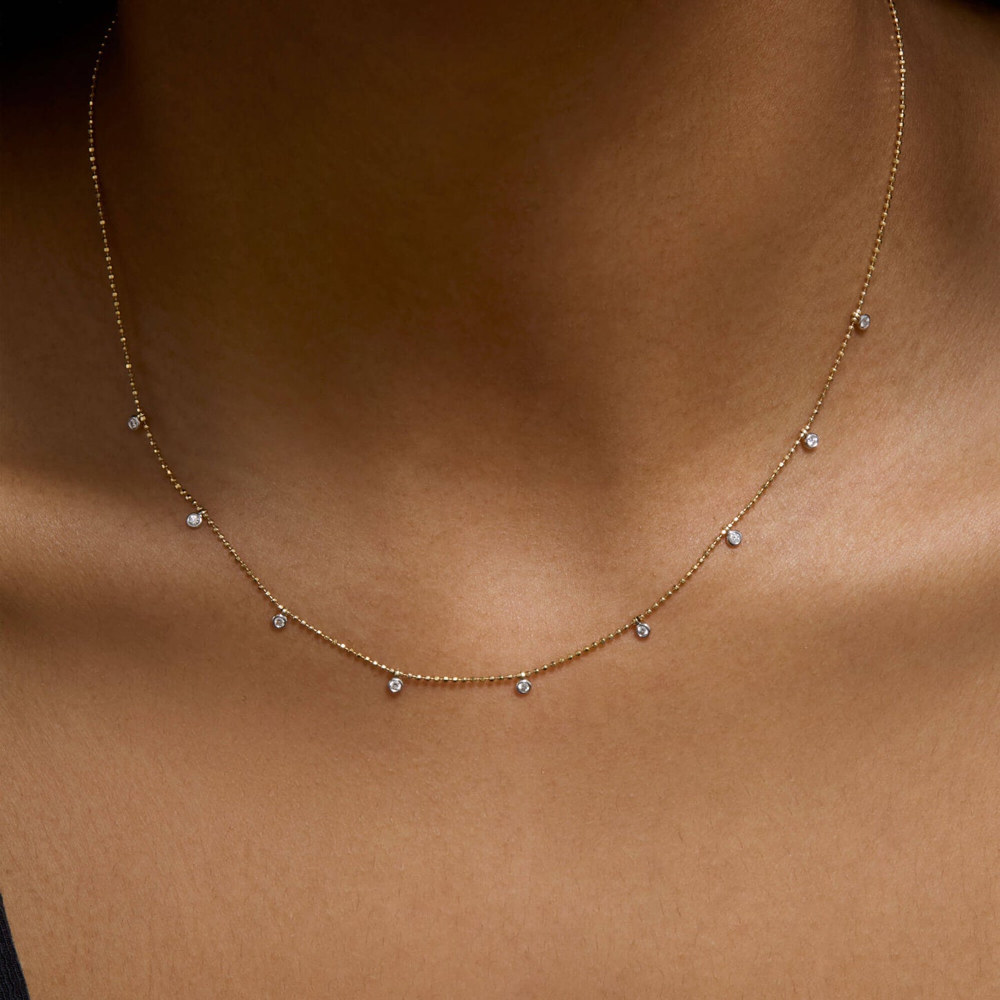 Teeny Dangling Diamond Bead Chain Necklace – STONE AND STRAND